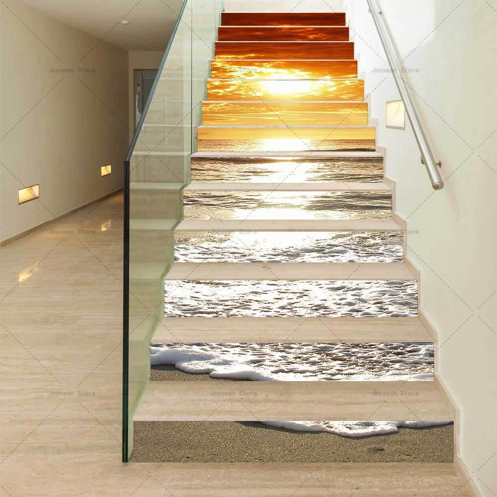 6/13PCS Stair Stickers DIY Old House Renovation Landscape Waterfall ...