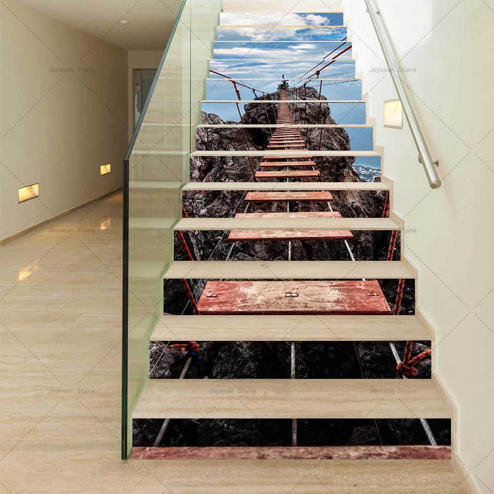 6/13PCS Stair Stickers DIY Old House Renovation Landscape Waterfall ...