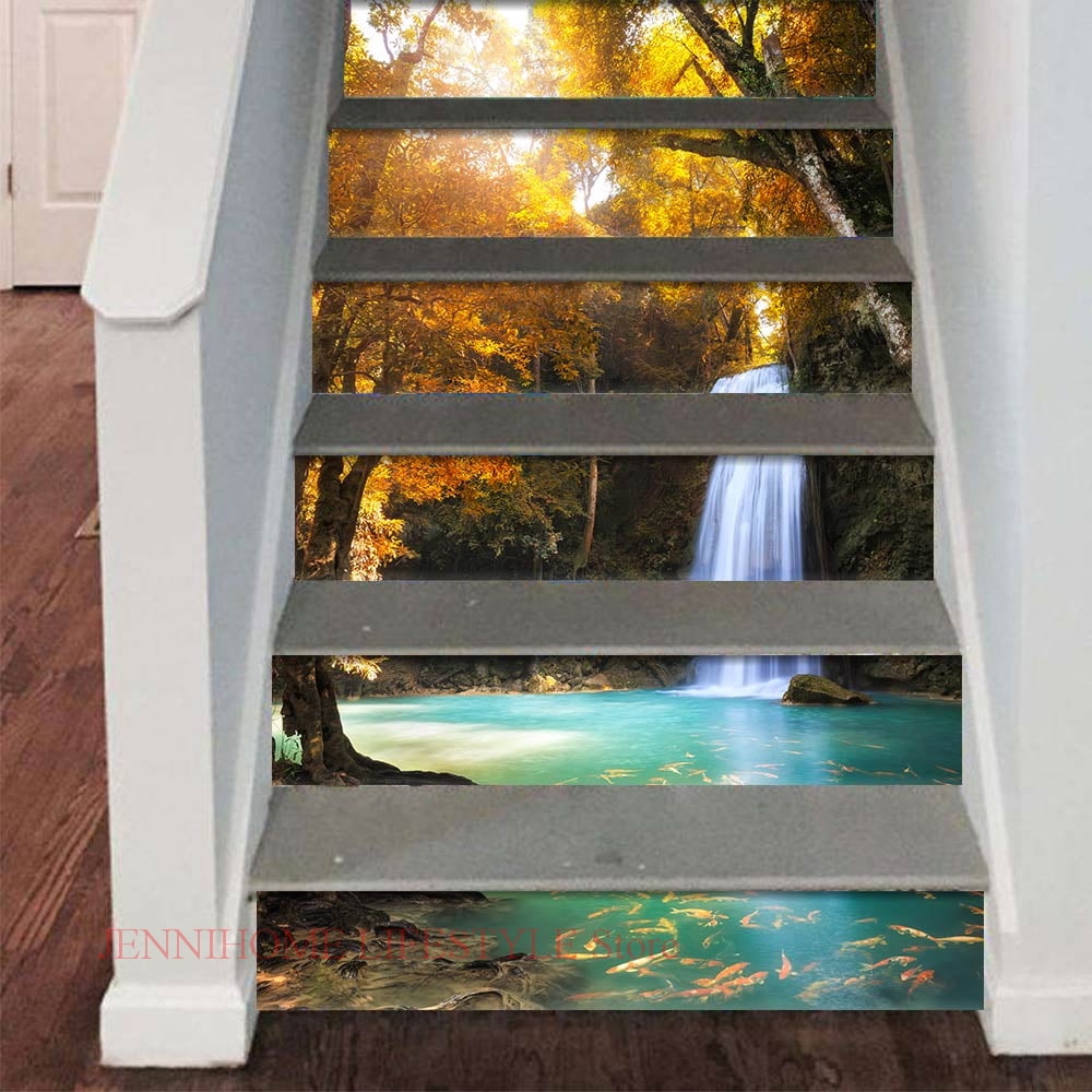 6/13PCS Waterfalls Scenery 3D Wall Sticker Stair Decal Stairs ...