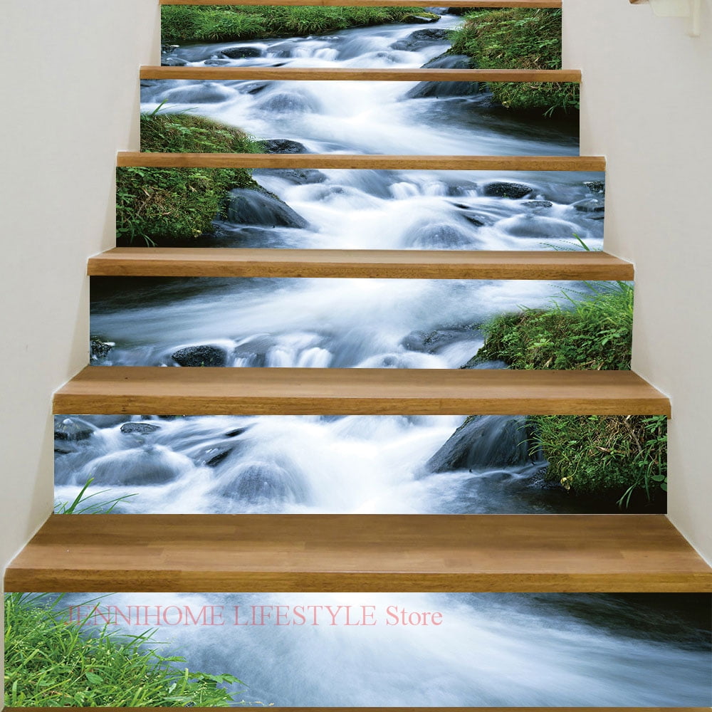6/13PCS Waterfalls Scenery 3D Wall Sticker Stair Decal Stairs ...