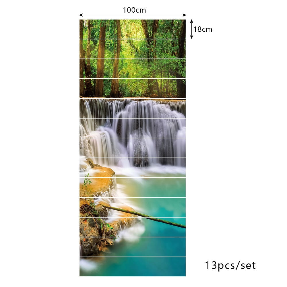 6/13Pcs Waterfall Scenery Landscape Stair Stickers Mural Self Adhesive ...