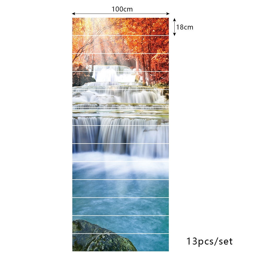 6/13Pcs Waterfall Scenery Landscape Stair Stickers Mural Self Adhesive ...