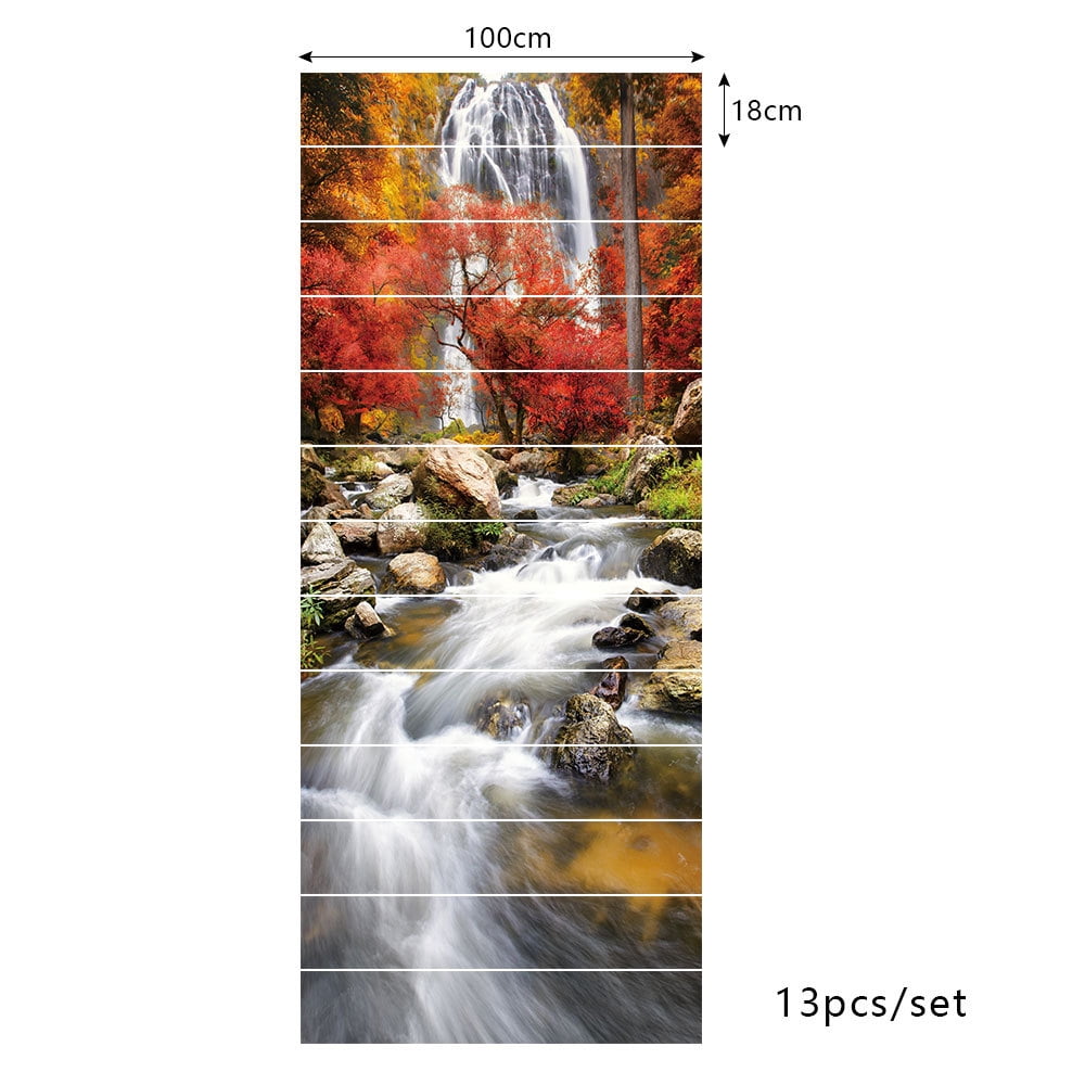 6/13Pcs Waterfall Scenery Landscape Stair Stickers Mural Self Adhesive ...
