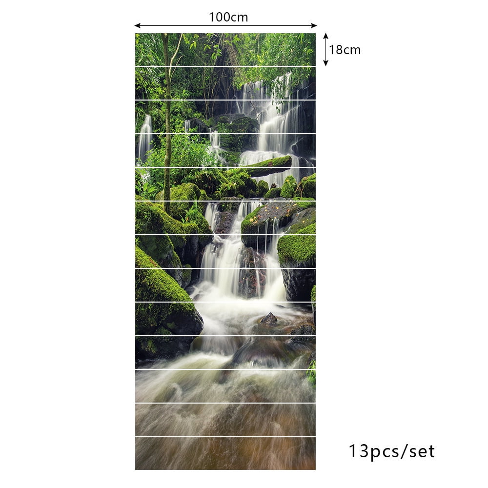 6/13Pcs Waterfall Scenery Landscape Stair Stickers Mural Self Adhesive ...