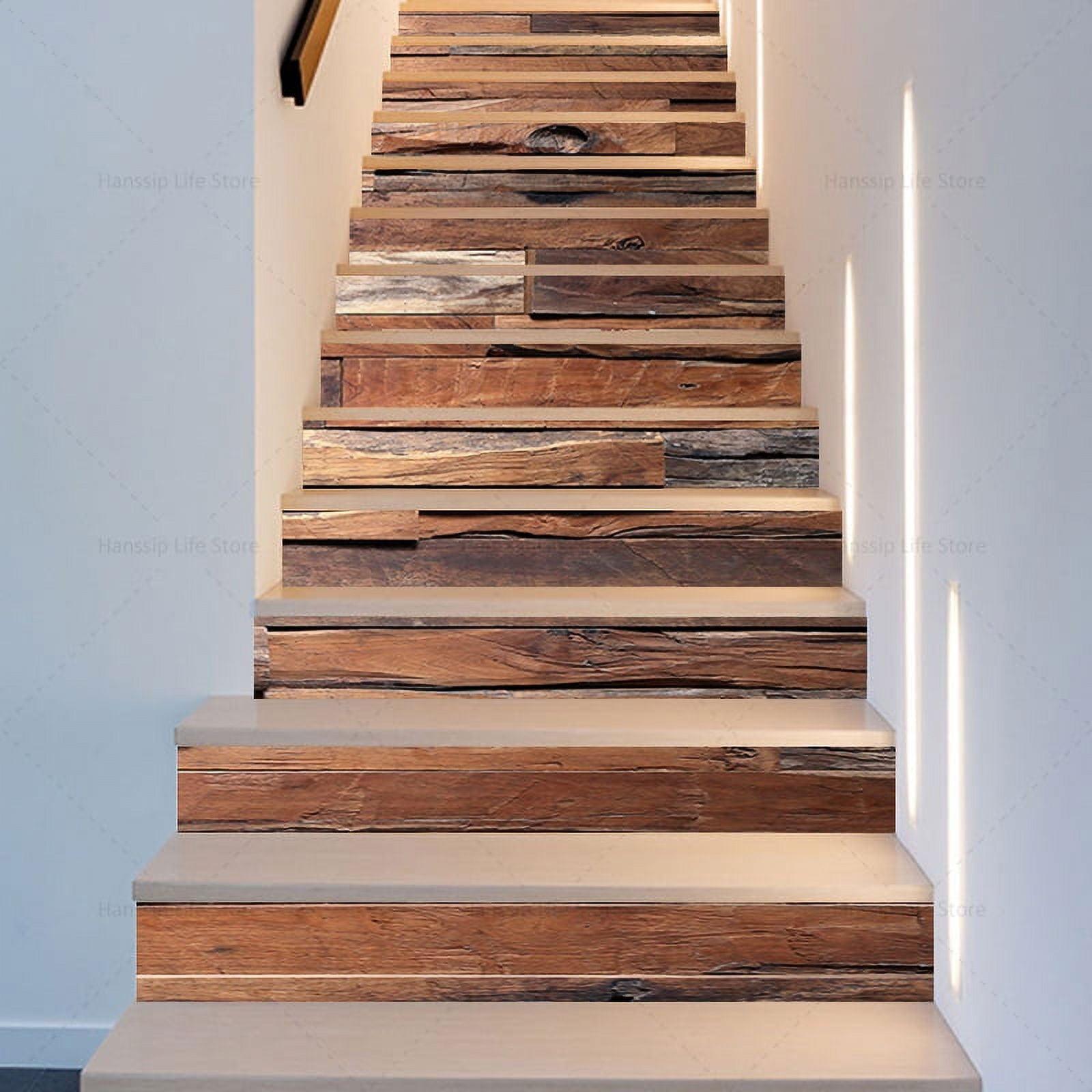 6/13Pcs Wood Style Stair Stickers Home Decorations Retro Wooden ...