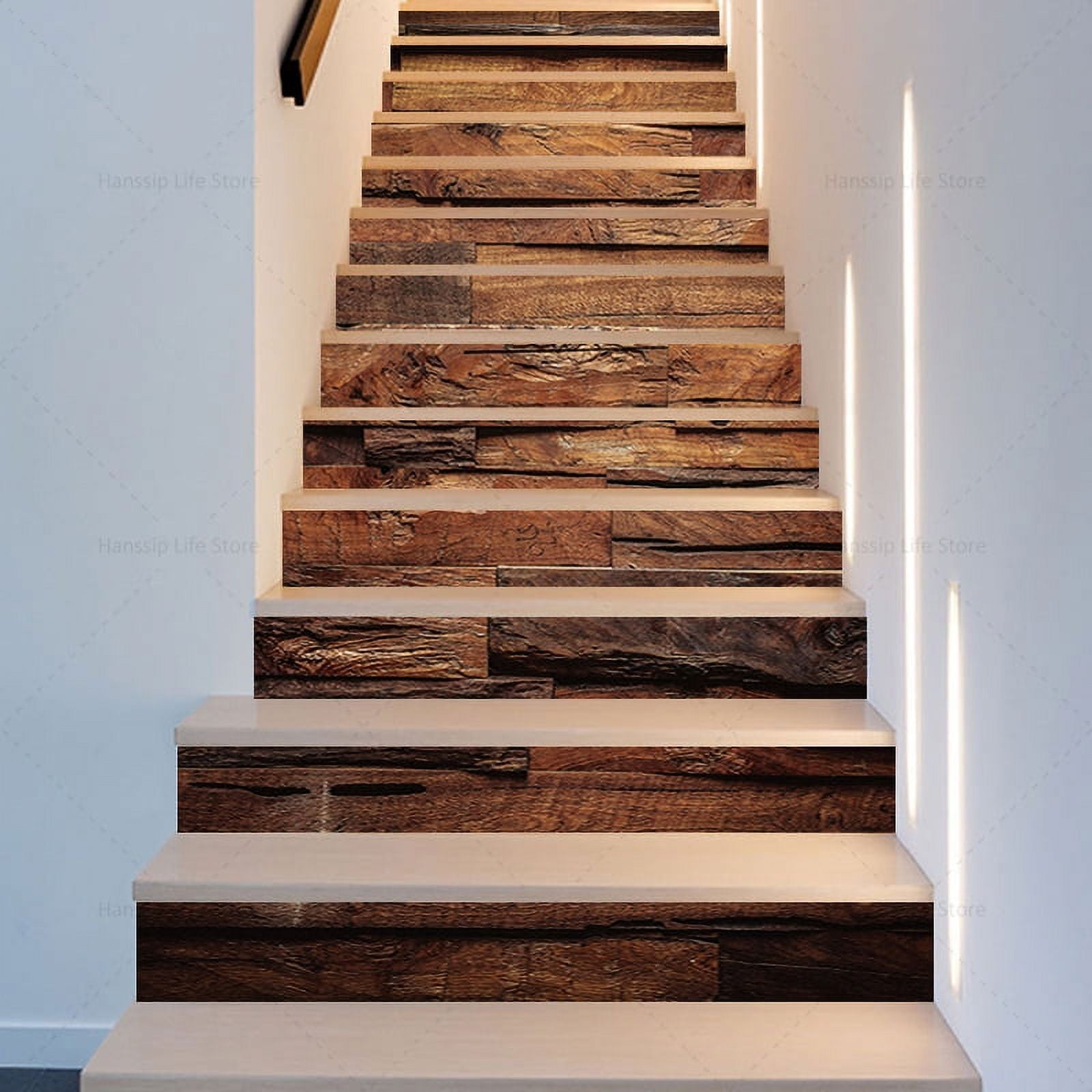 6/13Pcs Wood Style Stair Stickers Home Decorations Retro Wooden ...