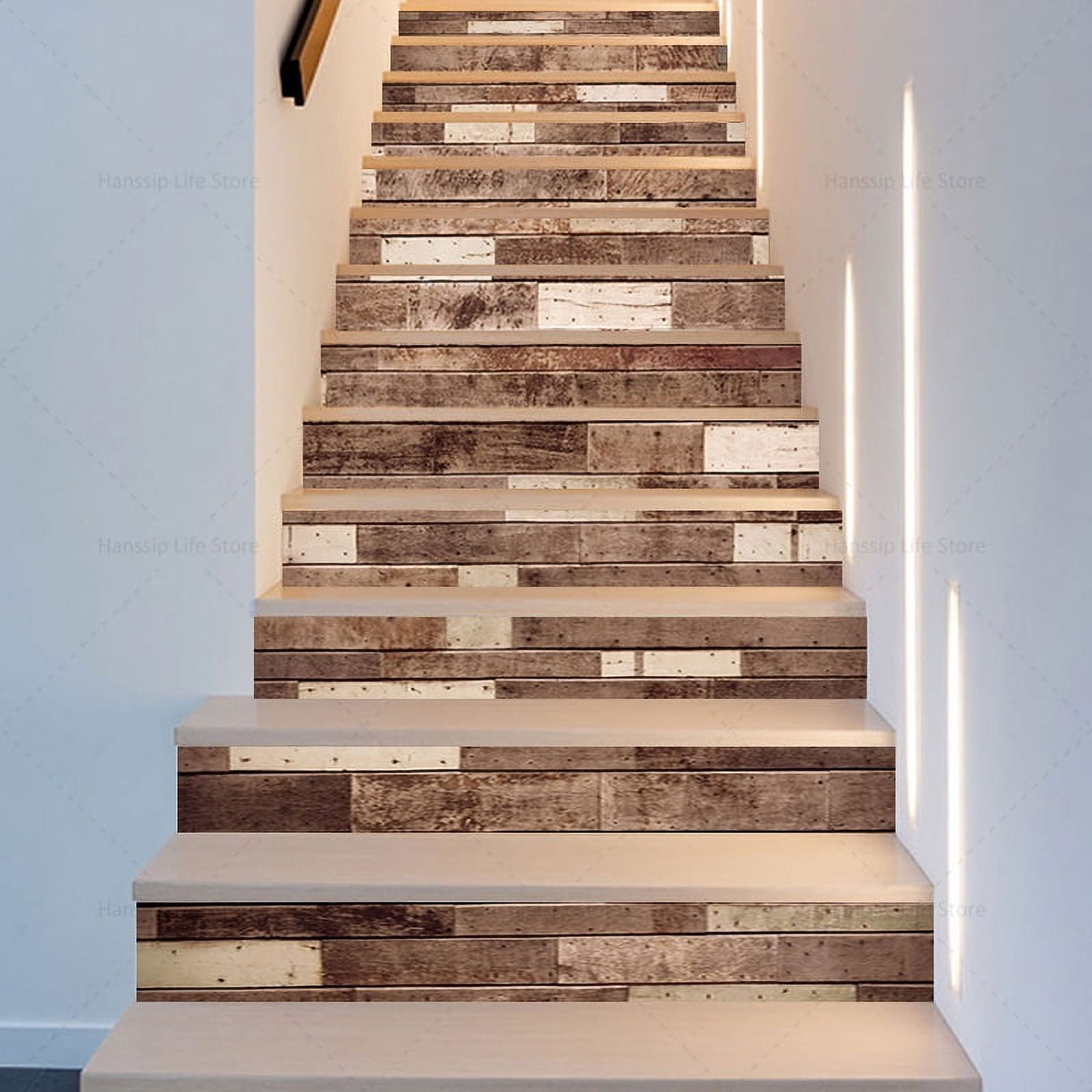 6/13Pcs Wood Style Stair Stickers Home Decorations Retro Wooden ...