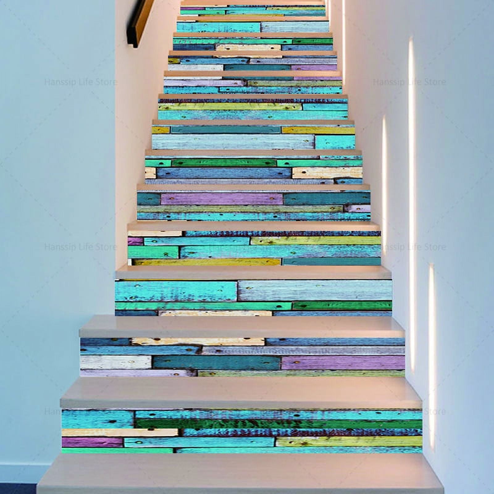 6/13Pcs Wood Style Stair Stickers Home rations Retro Wooden Staircase ...