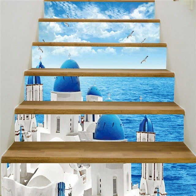 6/13pcs 3D Ocean Beach Self-adhesive Stair Lift Sticker PVC Star Stairs ...