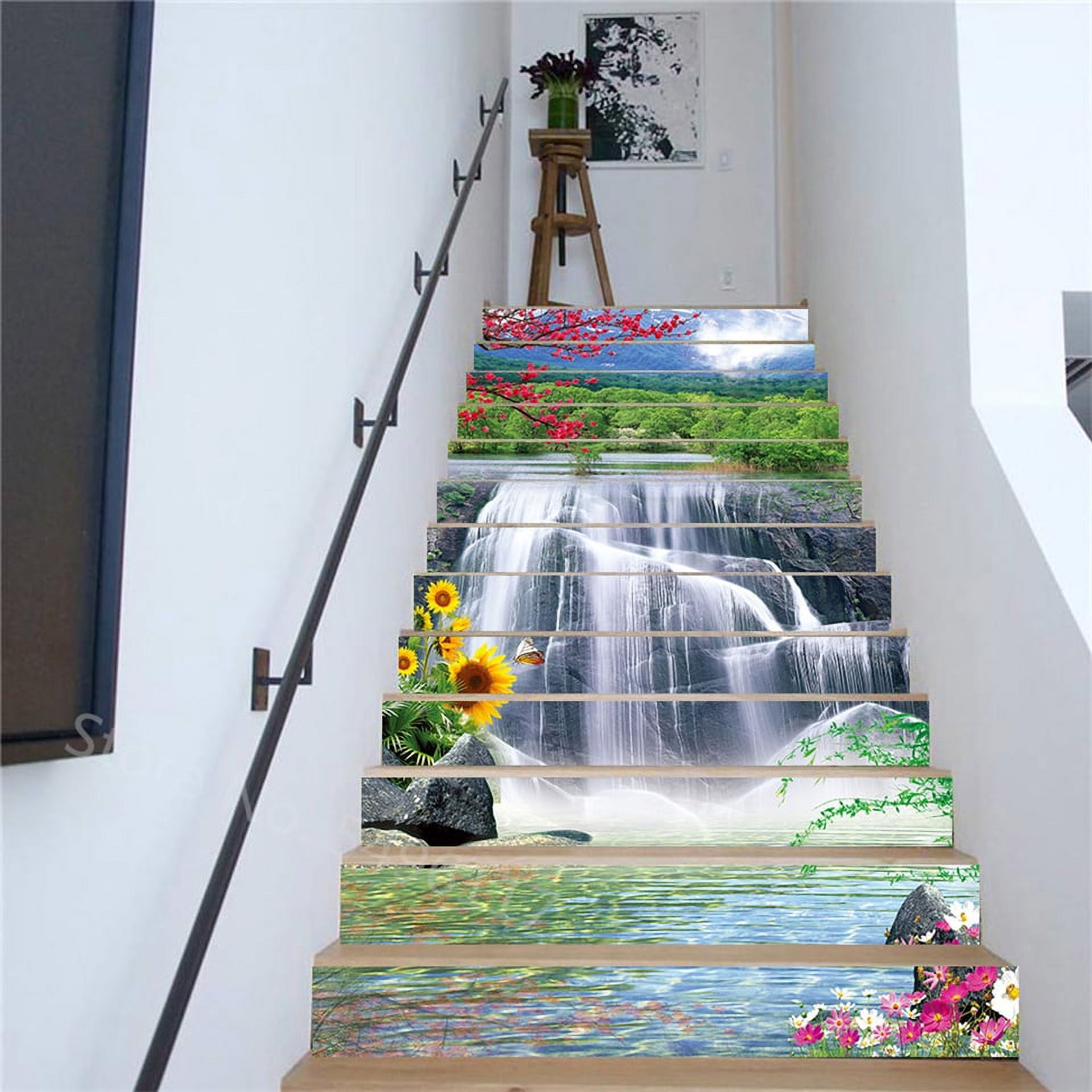 6/13pcs Landscape Waterfall Staircase Sticker Adhesive Waterproof 3D ...