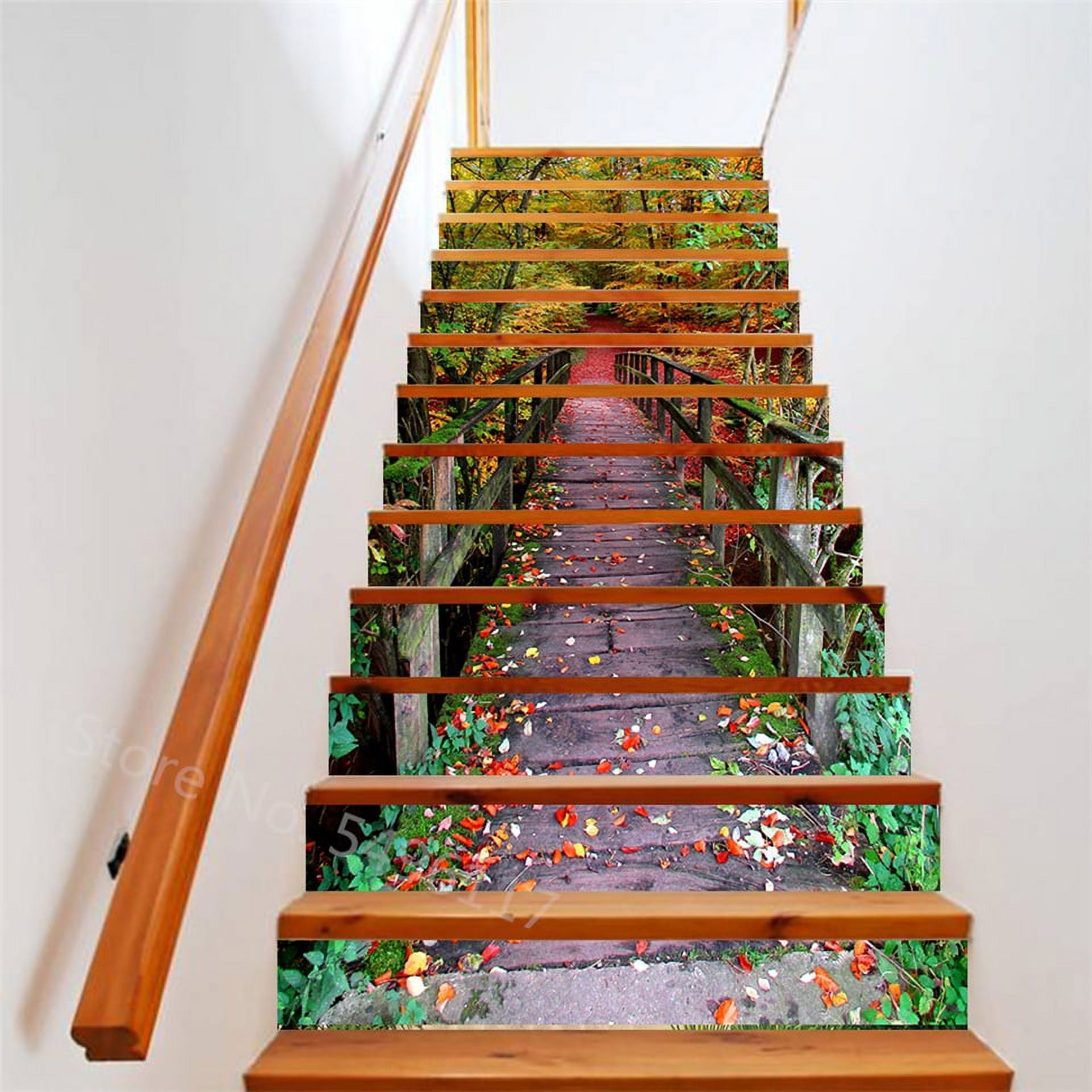 6/13pcs Landscape Waterfall Staircase Sticker Adhesive Waterproof 3D ...