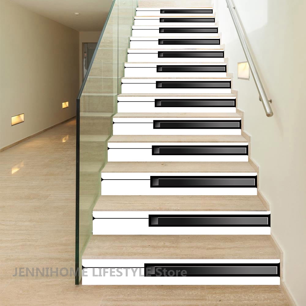 6/13pcs Self-adhesive Stair Sticker Piano Keys Flower Vinyl Removable ...