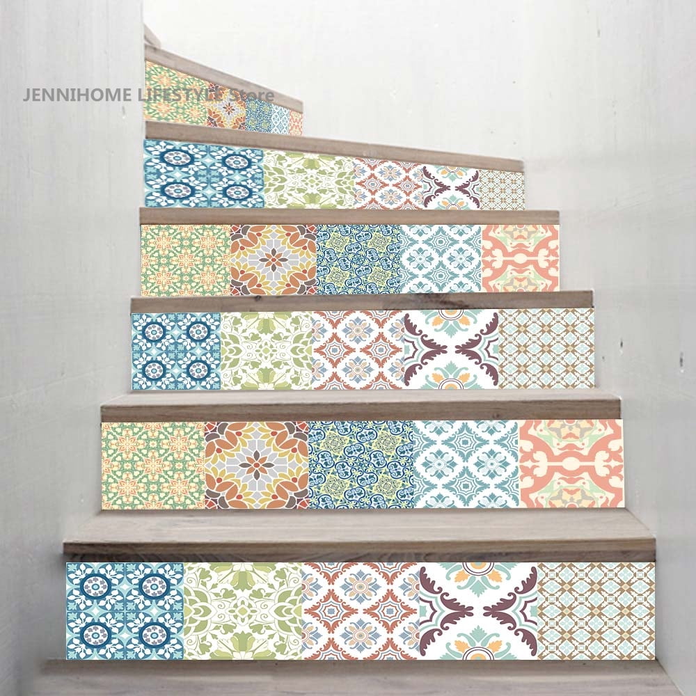 6/13pcs Self-adhesive Stair Sticker Vinyl Colorful Landscape Removable ...