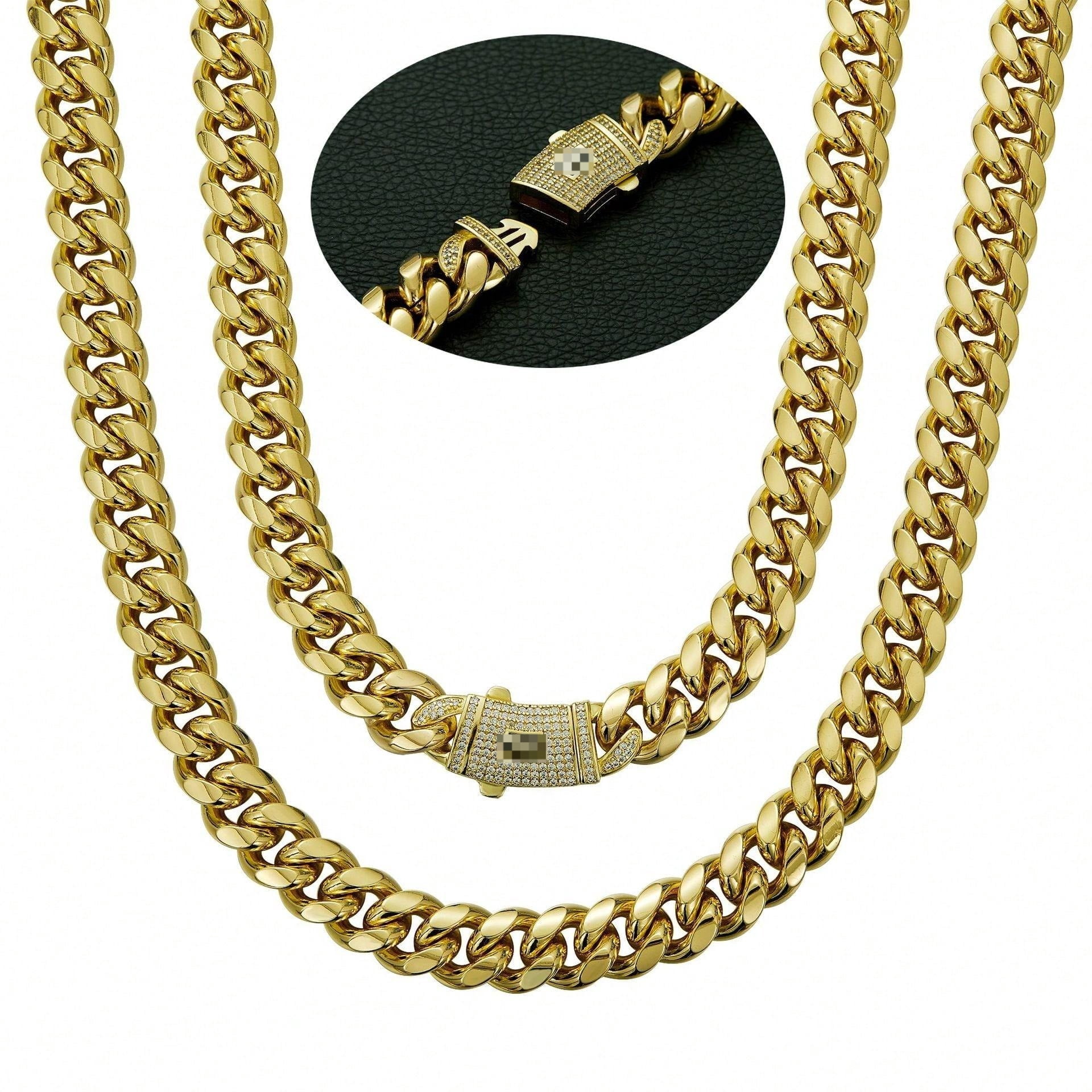 6-14mm Bling Gold Stainless Steel Cuban Miami Chains Necklaces Bracelet ...