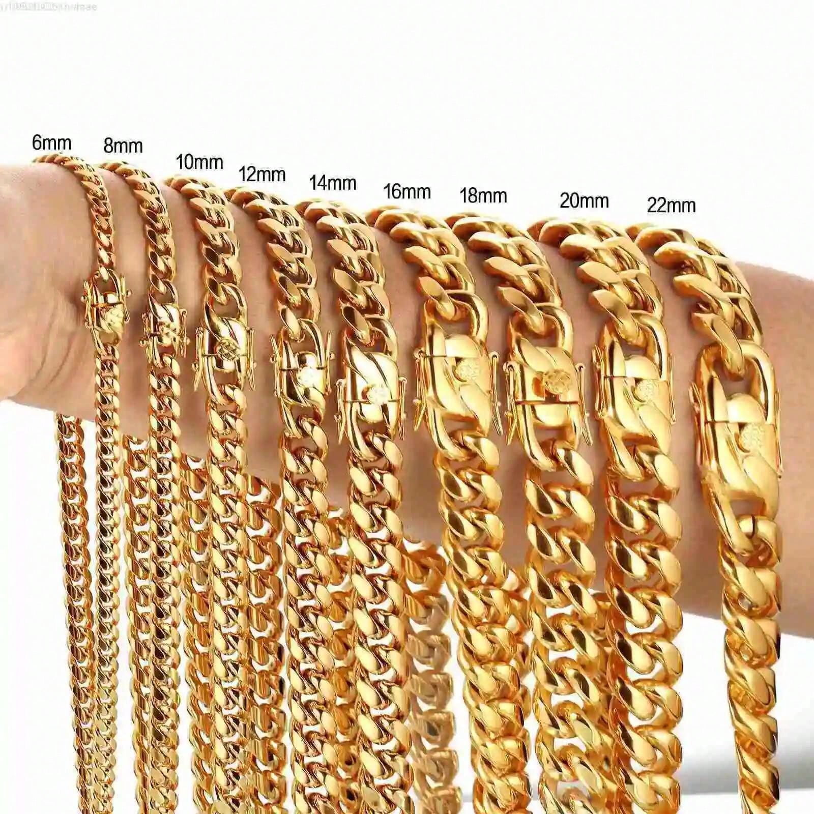 6-14mm Titanium Cuban Necklace Hip Hop 18k Gold Plated Cuban Bracelet ...