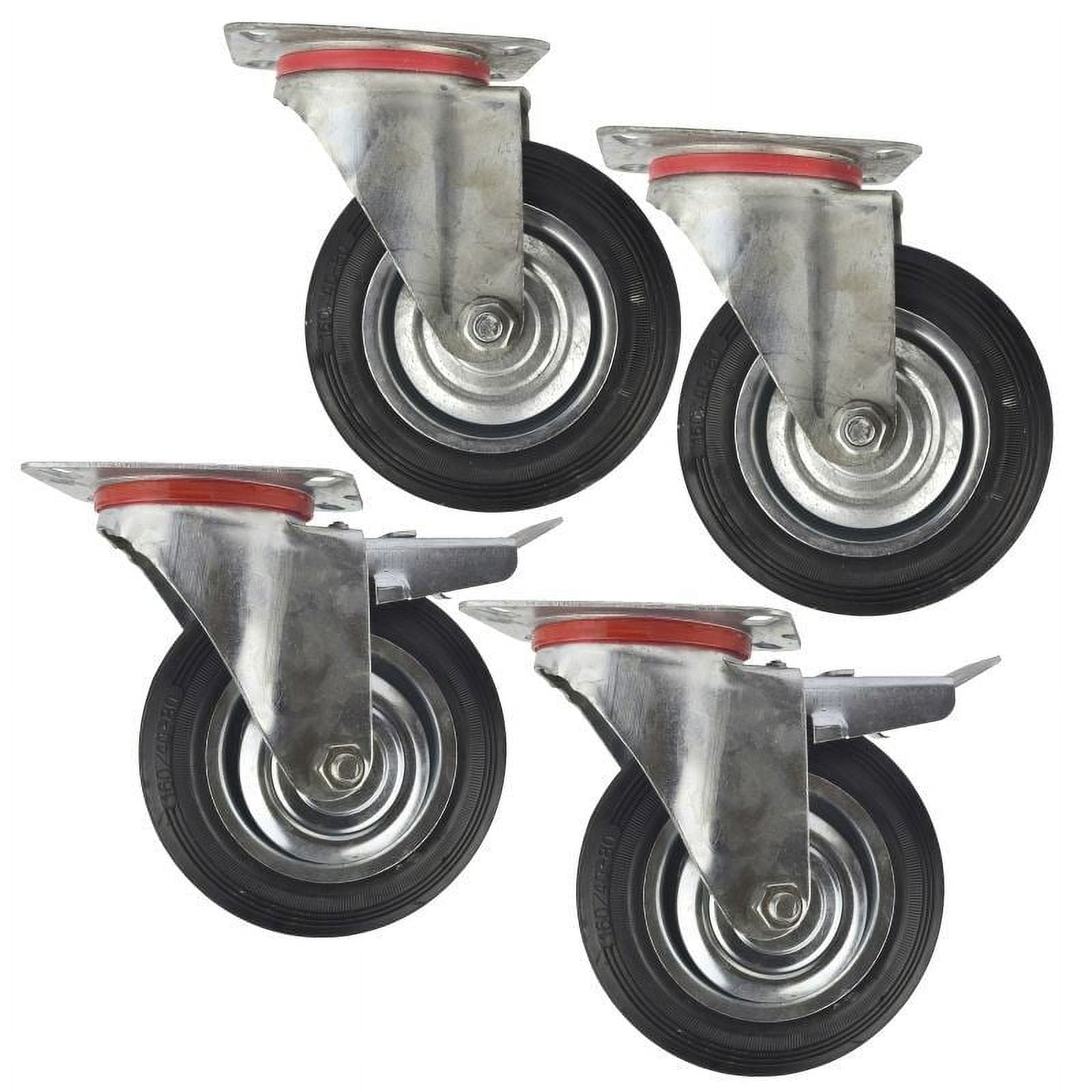 6" (150mm) Rubber Swivel and Swivel With Brake Castor Wheel (4 Pack ...