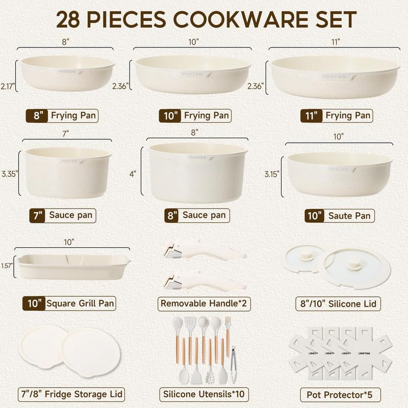 6/19/28pcs Pots and Pans Non Stick Traditional Granite Cookware Set ...