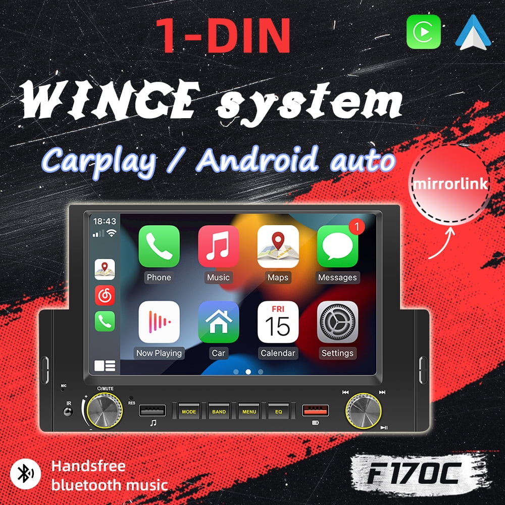6.2" 1DIN MP5 Car Stereo Radio Wince System Apple Carplay Android Auto - Walmart.com
