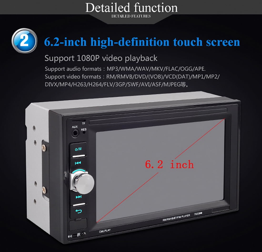 6.2" Double 2DIn Car radio Stereo Touch Screen Bluetooth USB AUX FM ...