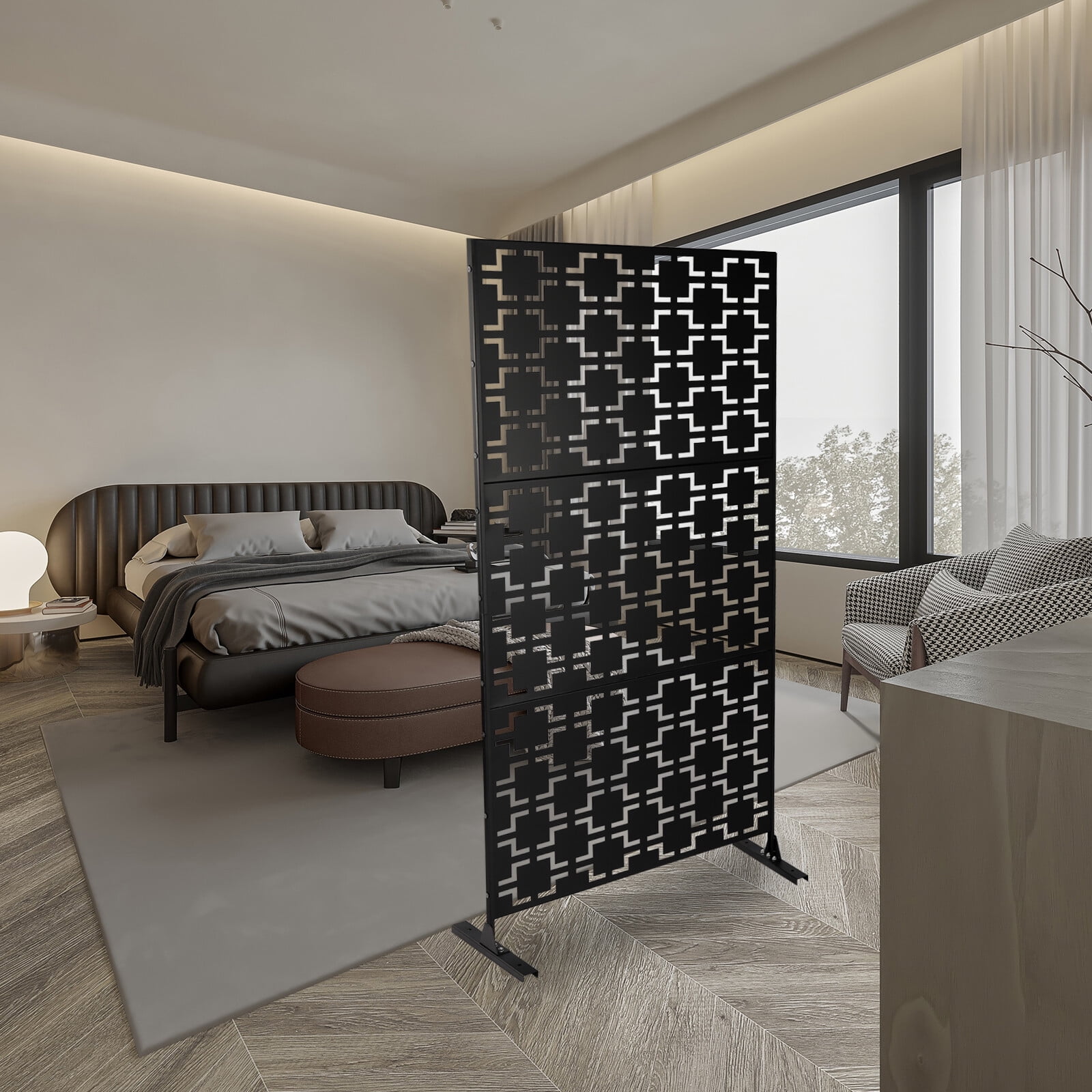 6.2-ft Black Steel Privacy Screen, 35.4" W, H-Base Grid Panel, Nano ...