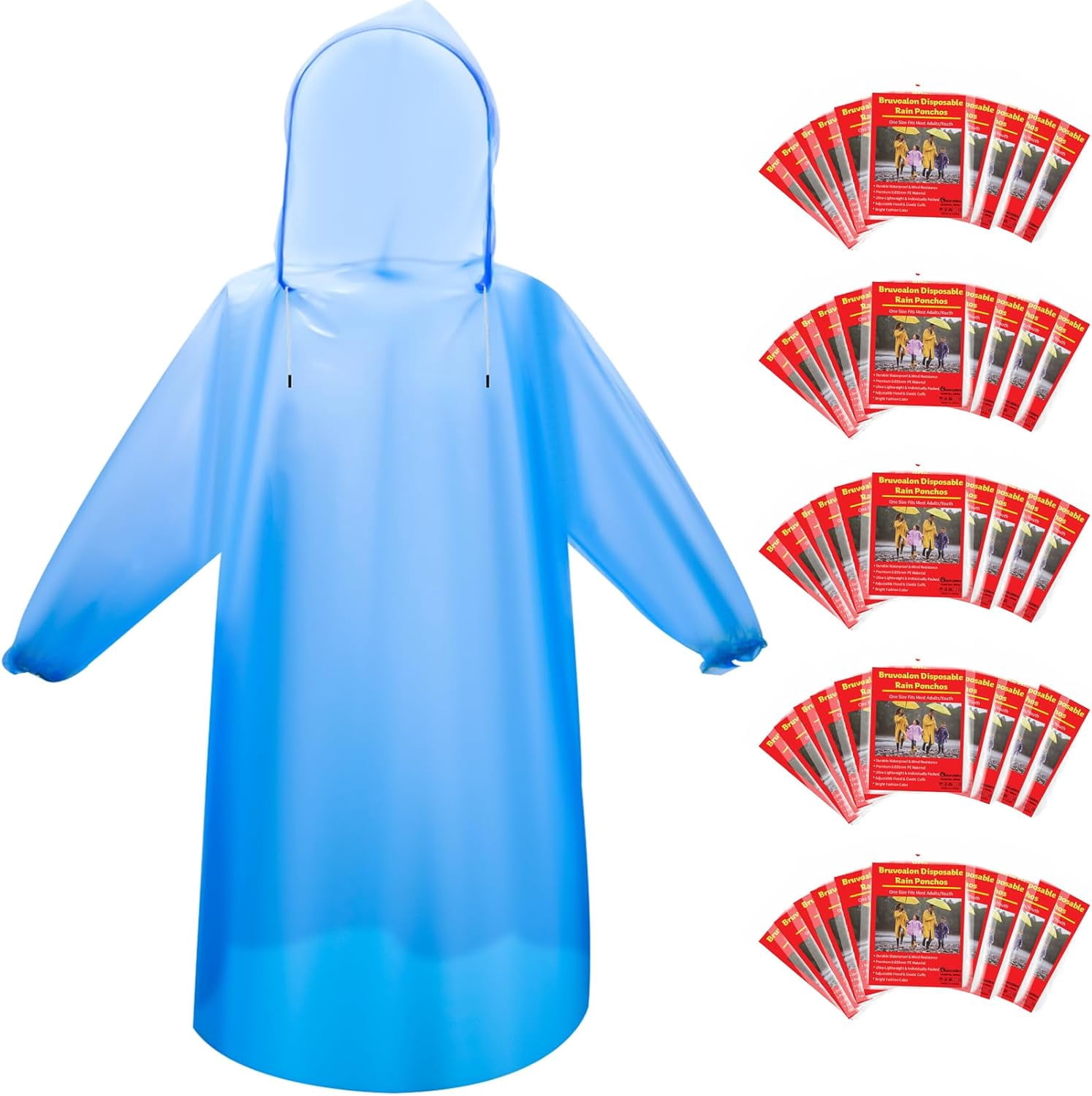 6 & 20 & 50 Pack Disposable Rain Ponchos for Adults/Youth, Waterproof ...
