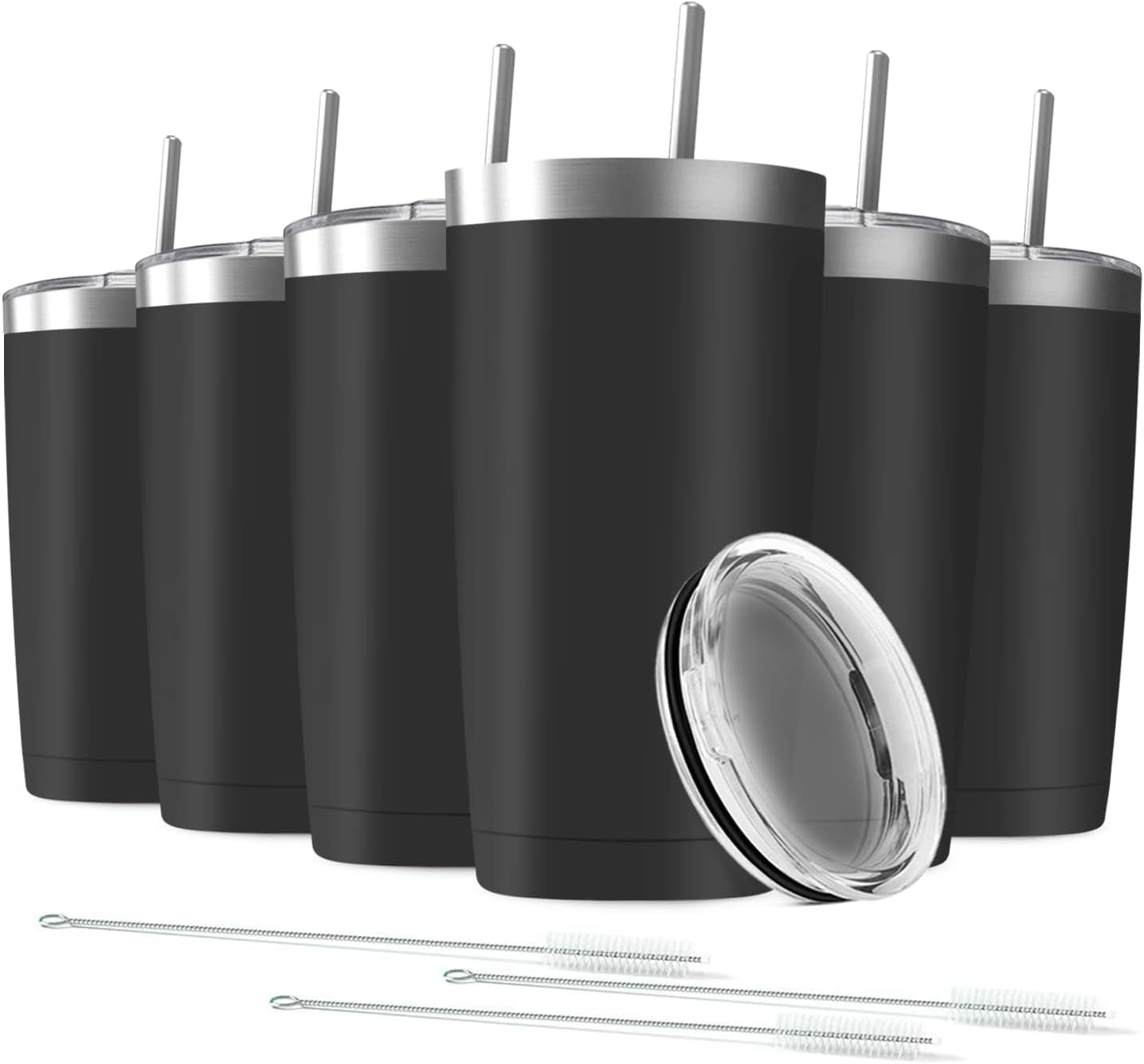 6 20 oz Stainless Insulated Tumbler with Straw and Lid, Double Wall ...