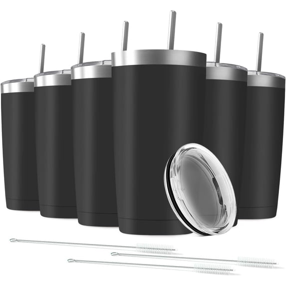 6 20 oz Stainless Insulated Tumbler with Straw and Lid, Double Wall ...