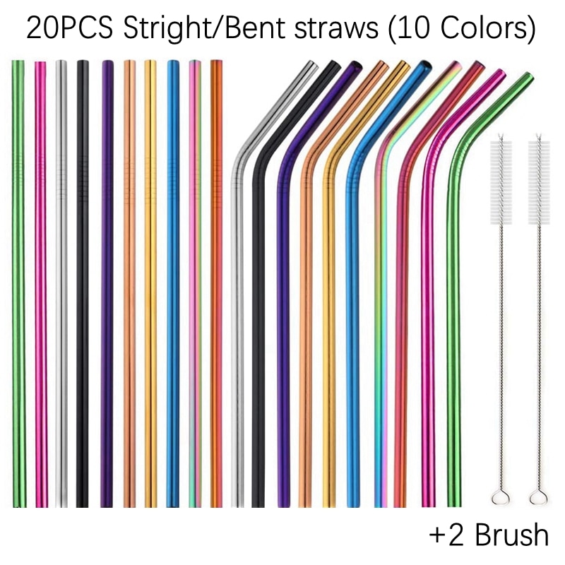 6*215mm 10 Colors Eco-friendly Reusable Metal Straws Set 304 Stainless ...