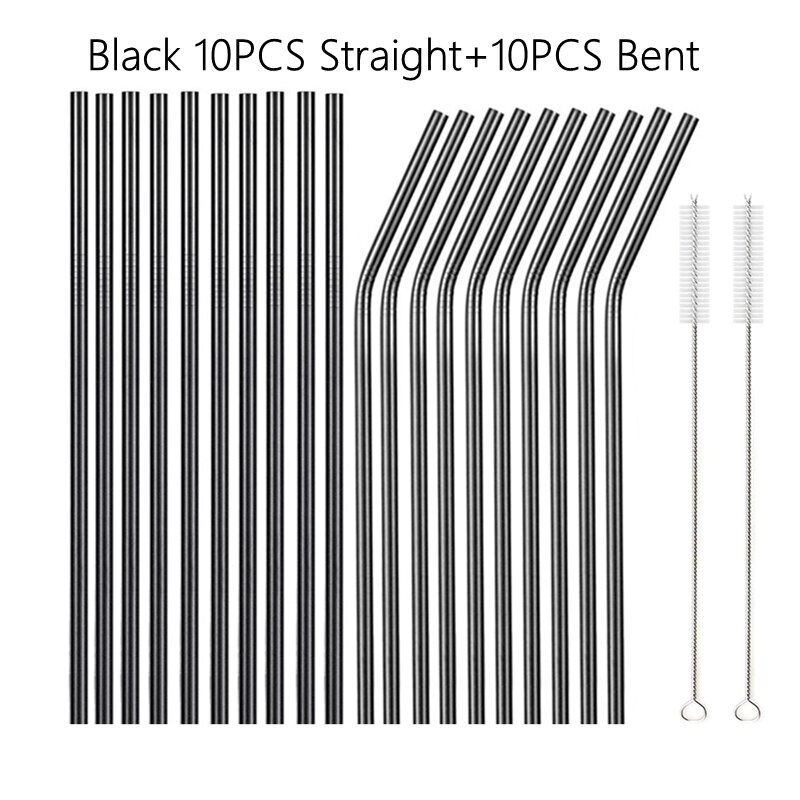 6*215mm 10 Colors Eco-friendly Reusable Metal Straws Set 304 Stainless ...
