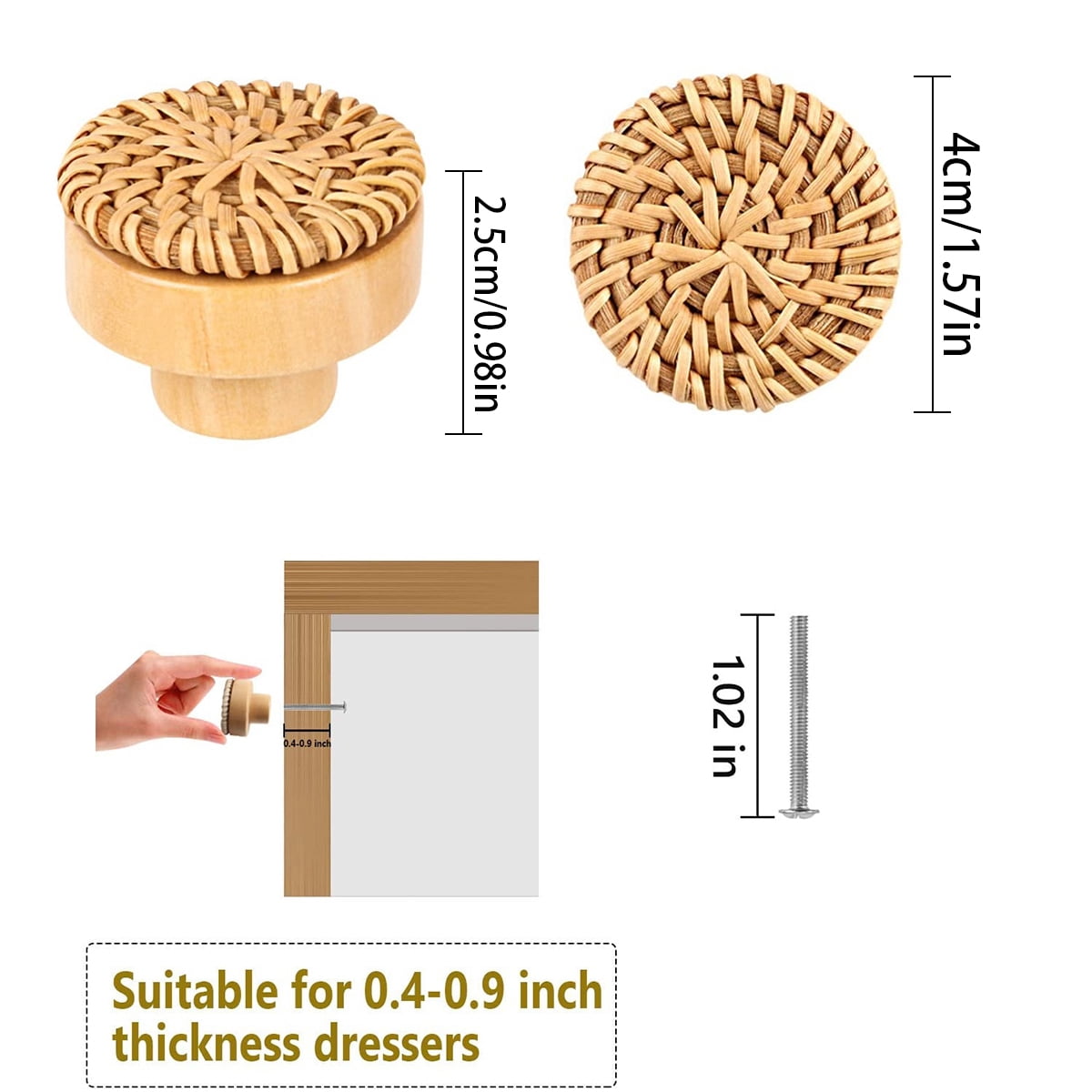 6-24Pcs Rattan Drawer Knobs Boho Rattan Wooden Dresser Knobs Handmade ...