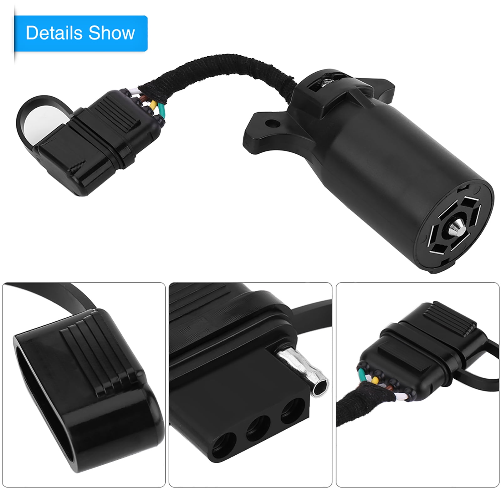 6-24V 7 to 4 Pin Trailer Plug Adapter Blade Round Socket Connector ...