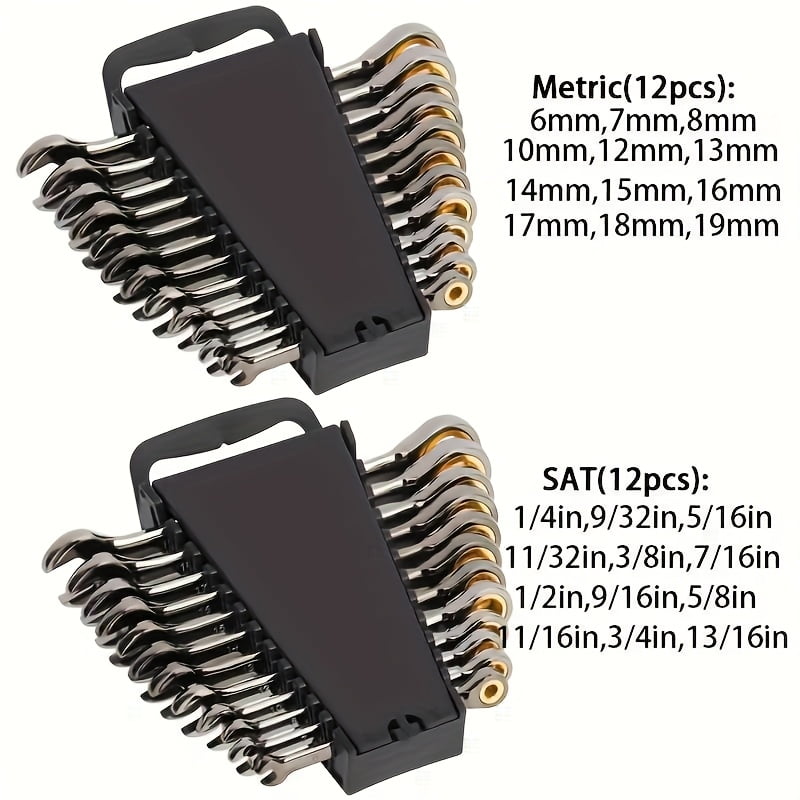 6-24pcs Professional Combination Ratchet Wrenches Set - Cr-V Nickel ...