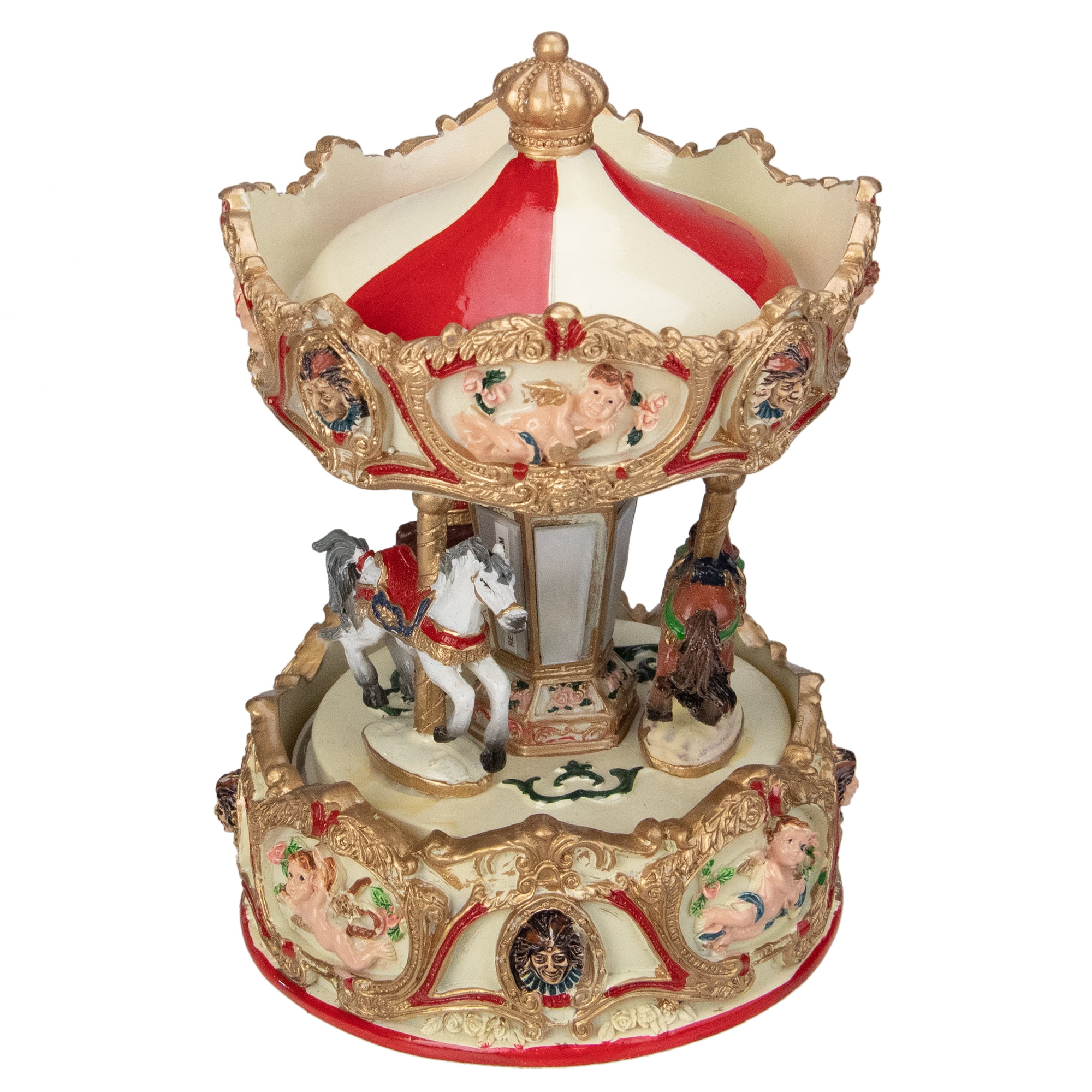6.25" Animated Musical Clown and Cupid Carousel with Canopy and 3 ...