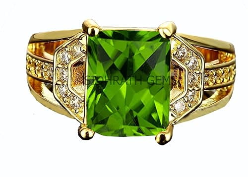 6.25 Ratti 5.00 Carat Certified Natural Green Peridot Gemstone Gold Plated Adjustable Ring ...