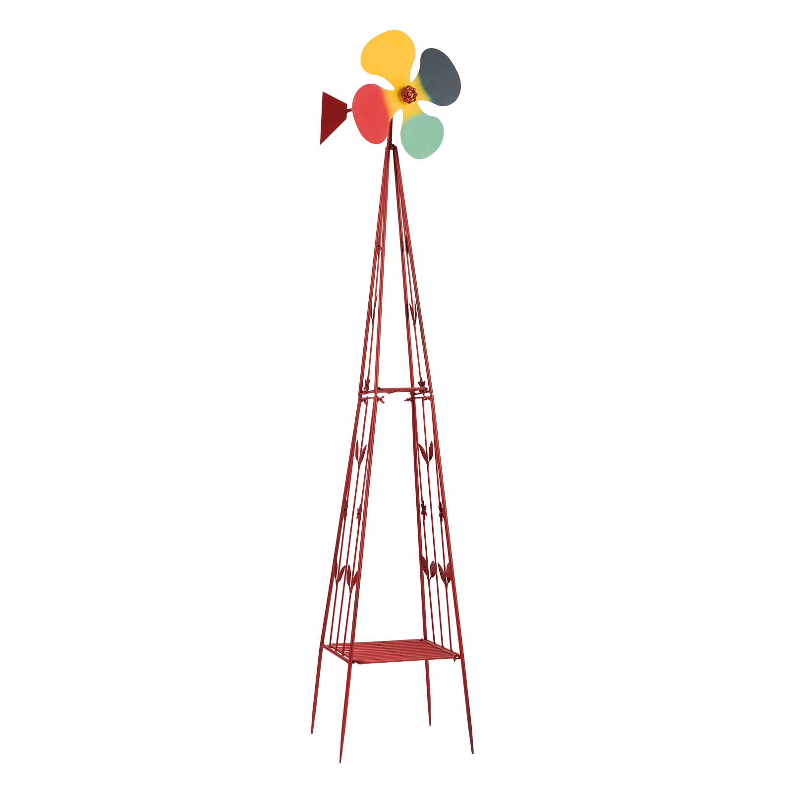 6.2FT Red Metal Garden Windmill Decor with 4 Rotatable Blades, 4-Leg ...