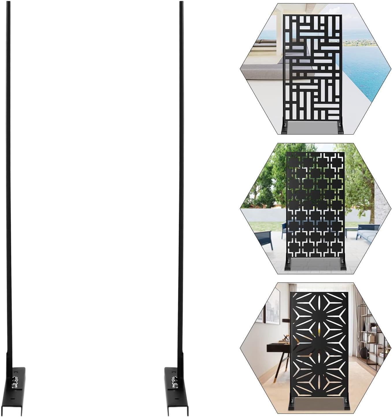 6.2FT Rustproof Steel Privacy Screen Stand, Black Waterproof Space ...