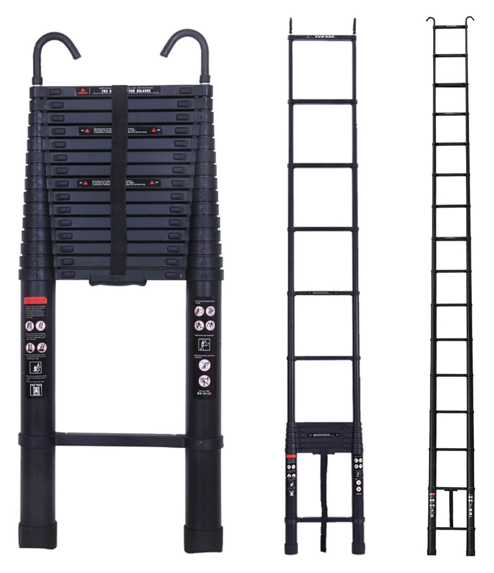 6.2M Black Telescoping Ladder 20.5FT Aluminum Foldable Ladder ...