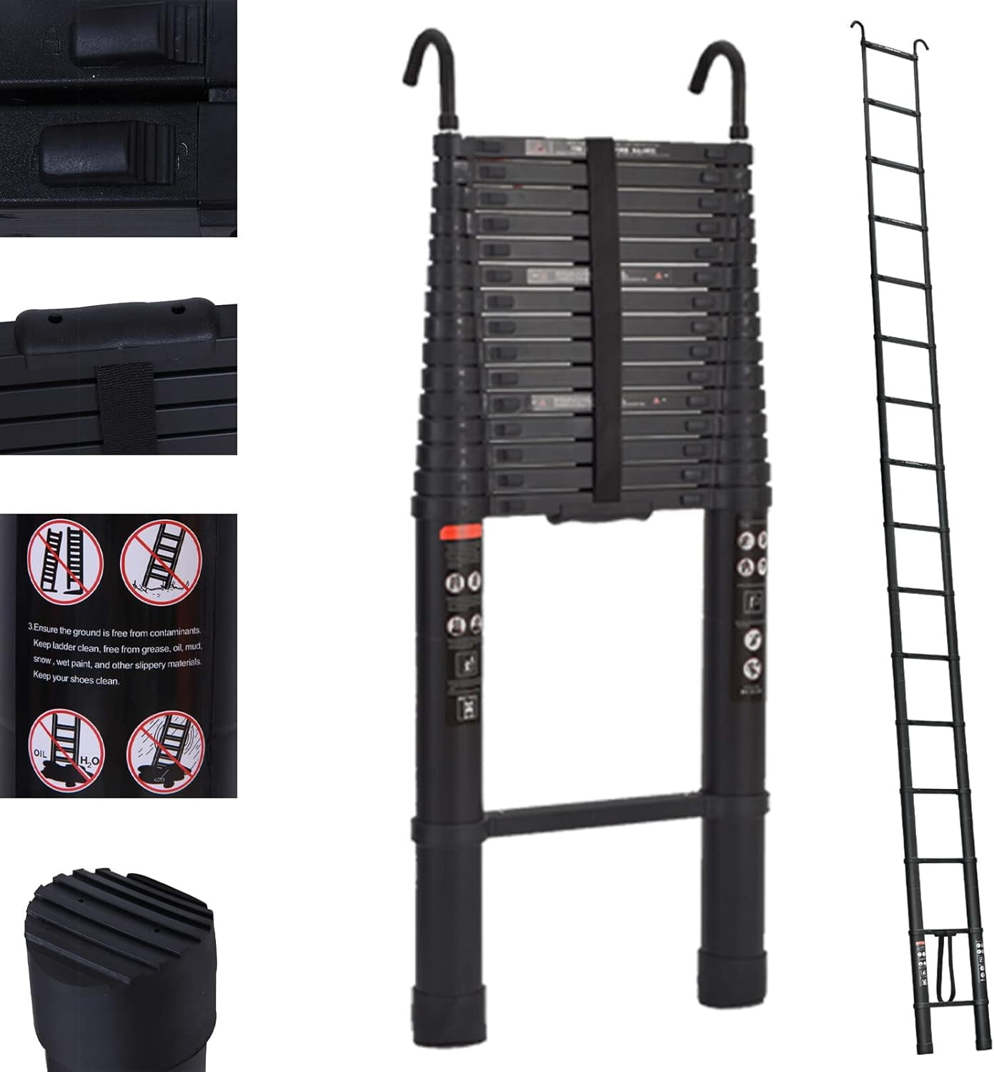 6.2M Telescopic Ladder Extension Ladder with Hooks Portable Loft ...