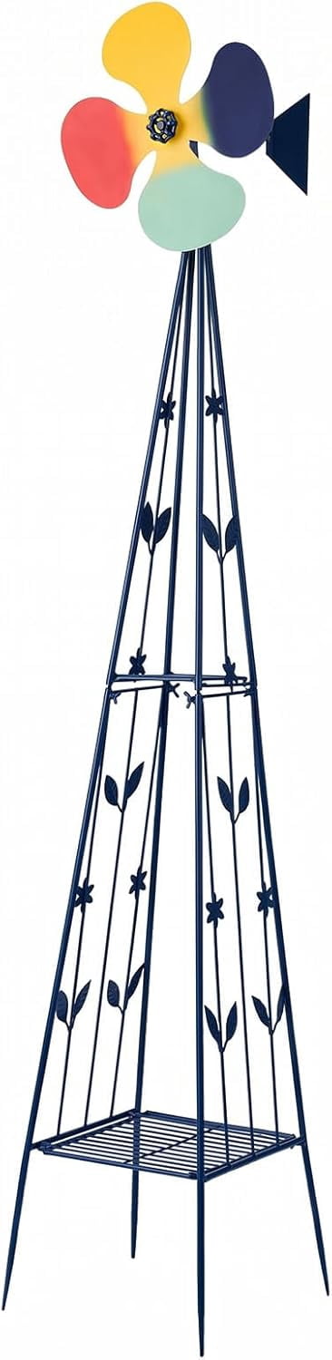 6.2ft Garden Windmill, 4-Leg Standing with Shelf, Heavy Duty Metal ...
