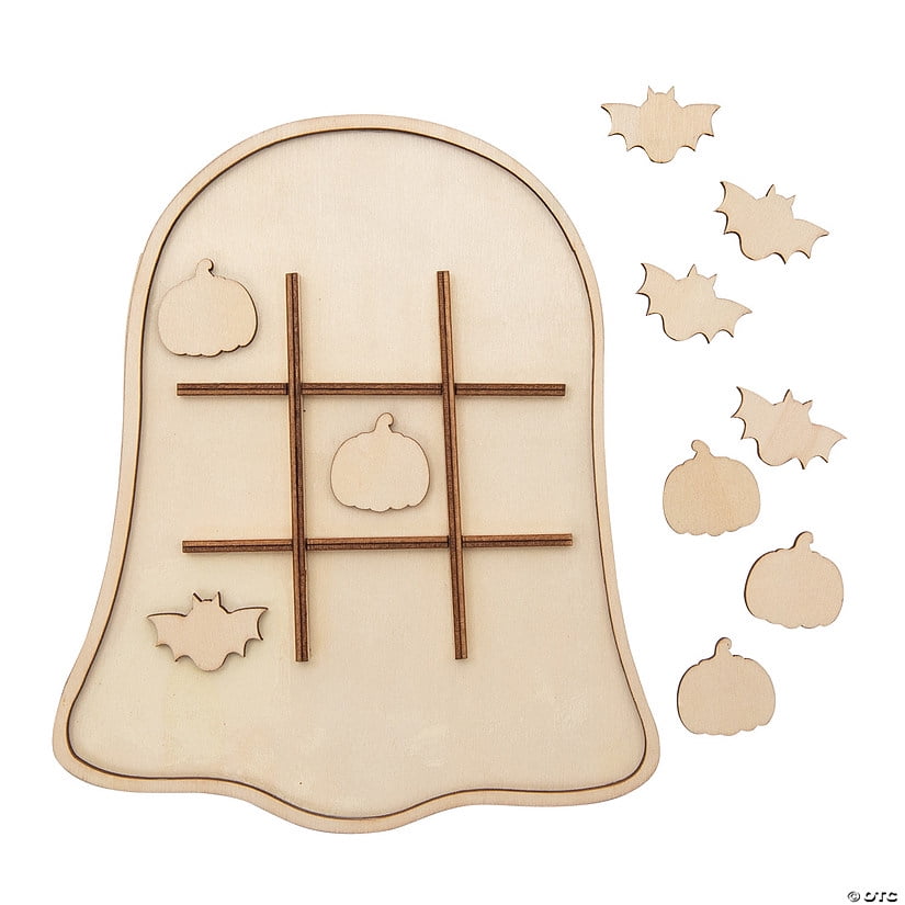 6 3/4" x 7 1/2" DIY Unfinished Wood Ghost Tic-Tac-Toe Game Board Wood ...