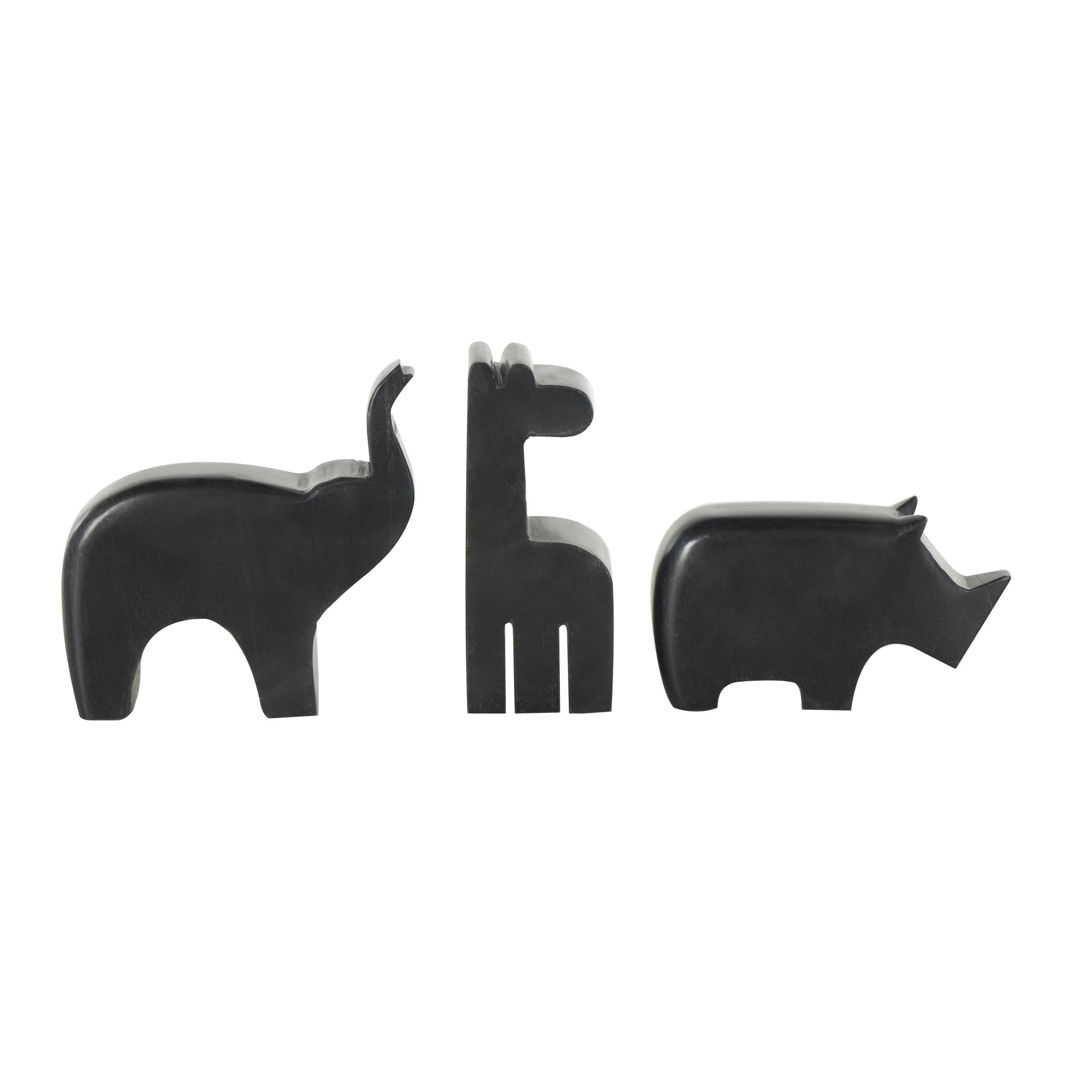 DecMode Black Marble Safari Animals Sculpture Set - Home Decor ...