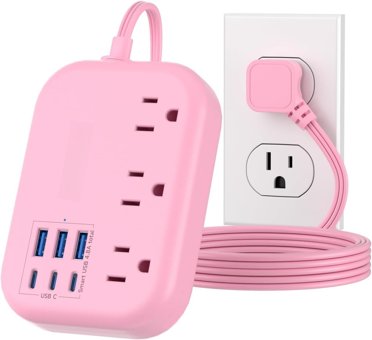 6 (3 C) Power Strip- 5Ft Extension Cord with 6 Station 24W/4.8A and 3 ...