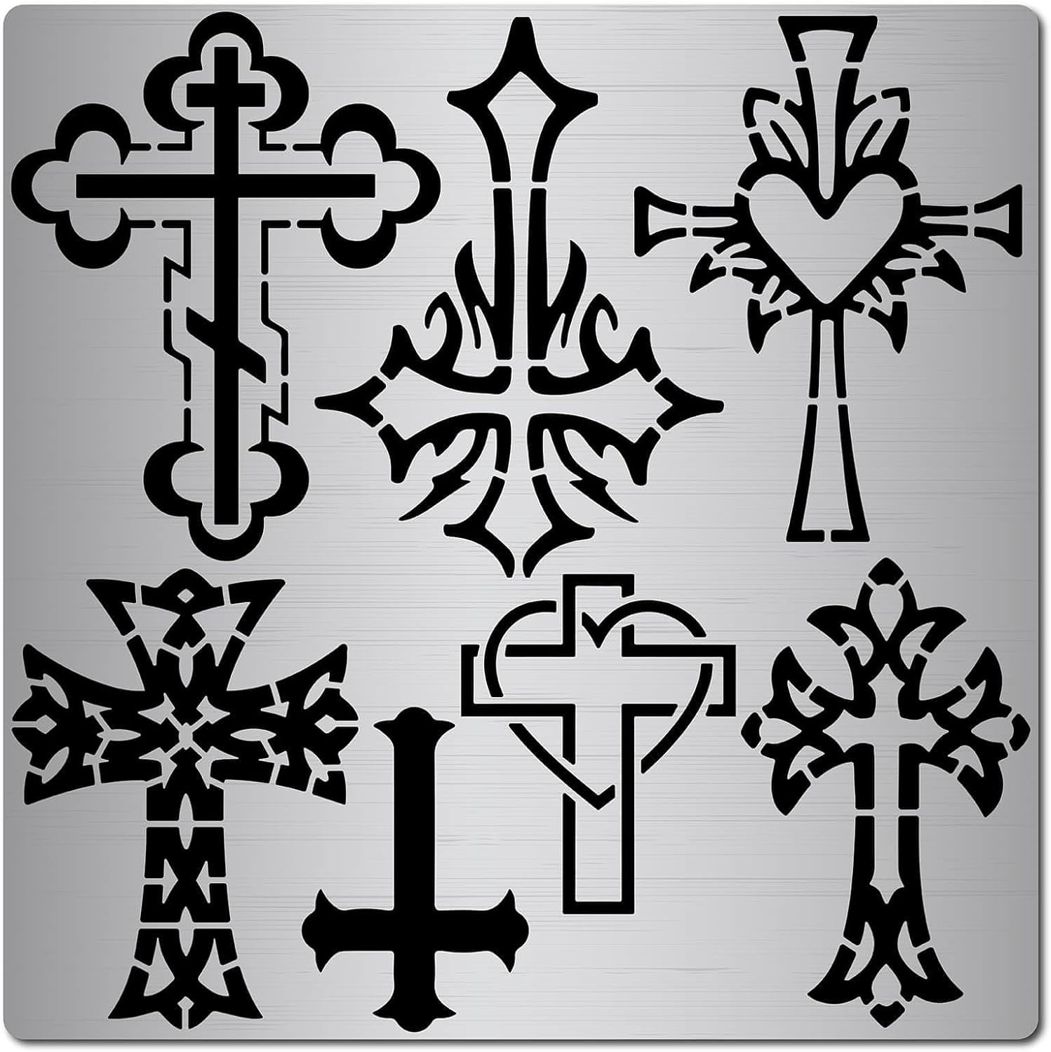 6.3 Inch 7 Styles Cross Metal Stencil Christian Metal Template ...