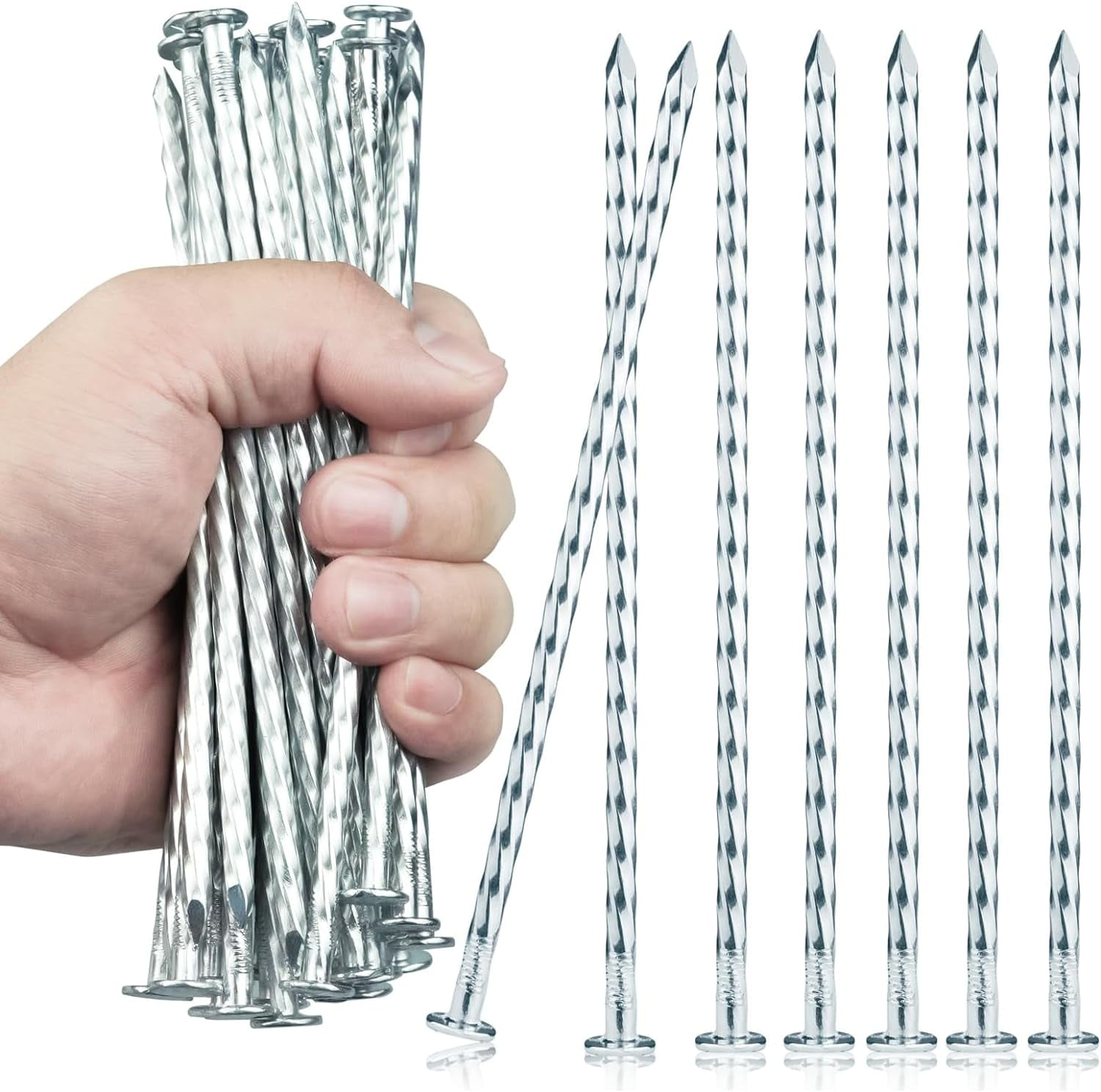 6.3-Inch Galvanized Heavy-Duty Landscape Stakes, (300-Pack) Spiral ...