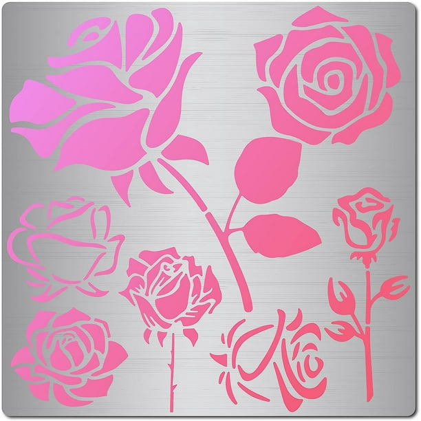 6.3 Inch Stainless Steel Rose Flower Pattern Stencils Reusable Painting ...