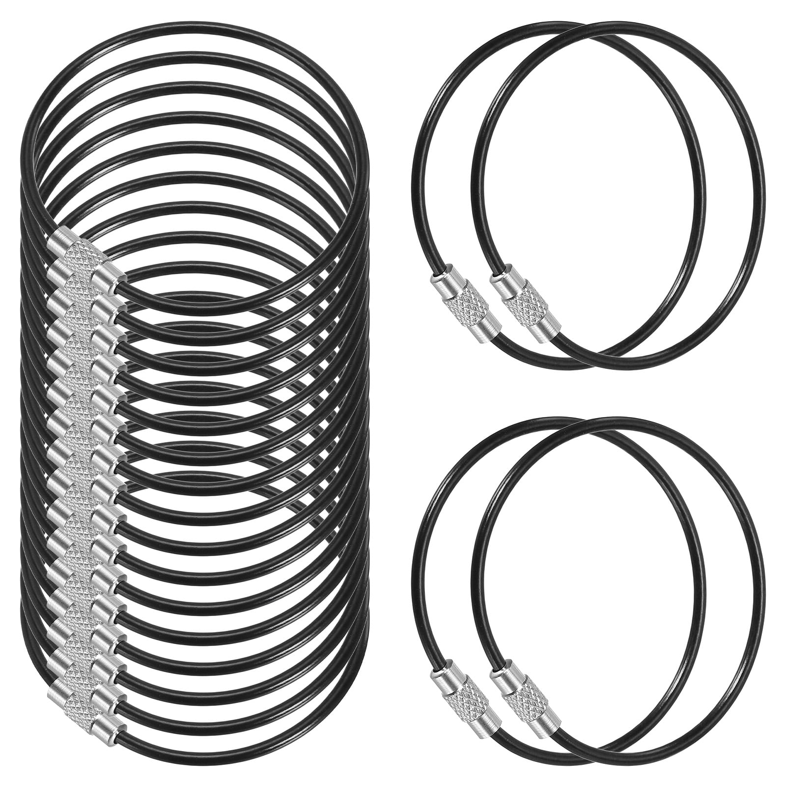 6.3 Inch Stainless Steel Wire Keychain Cable Key Ring Loop, Black, 20 ...