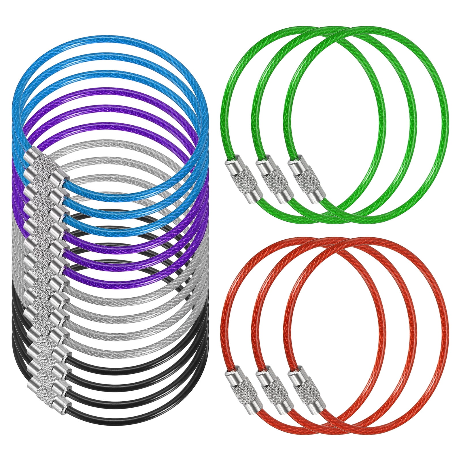 6.3 Inch Stainless Steel Wire Keychain Cable Key Ring Loop, Multicolor ...