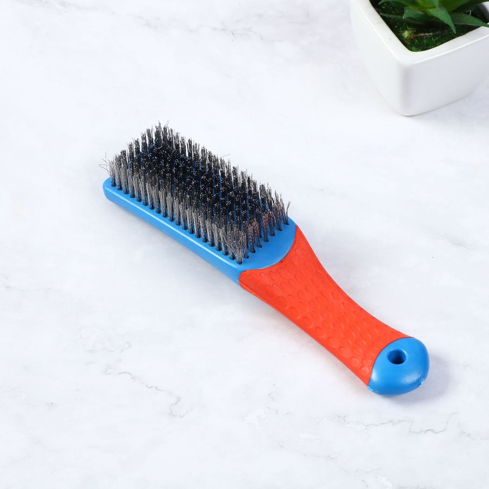 6.3" Metal Wire Brush with Rubber Handle - Heavy Duty Stainless Steel ...