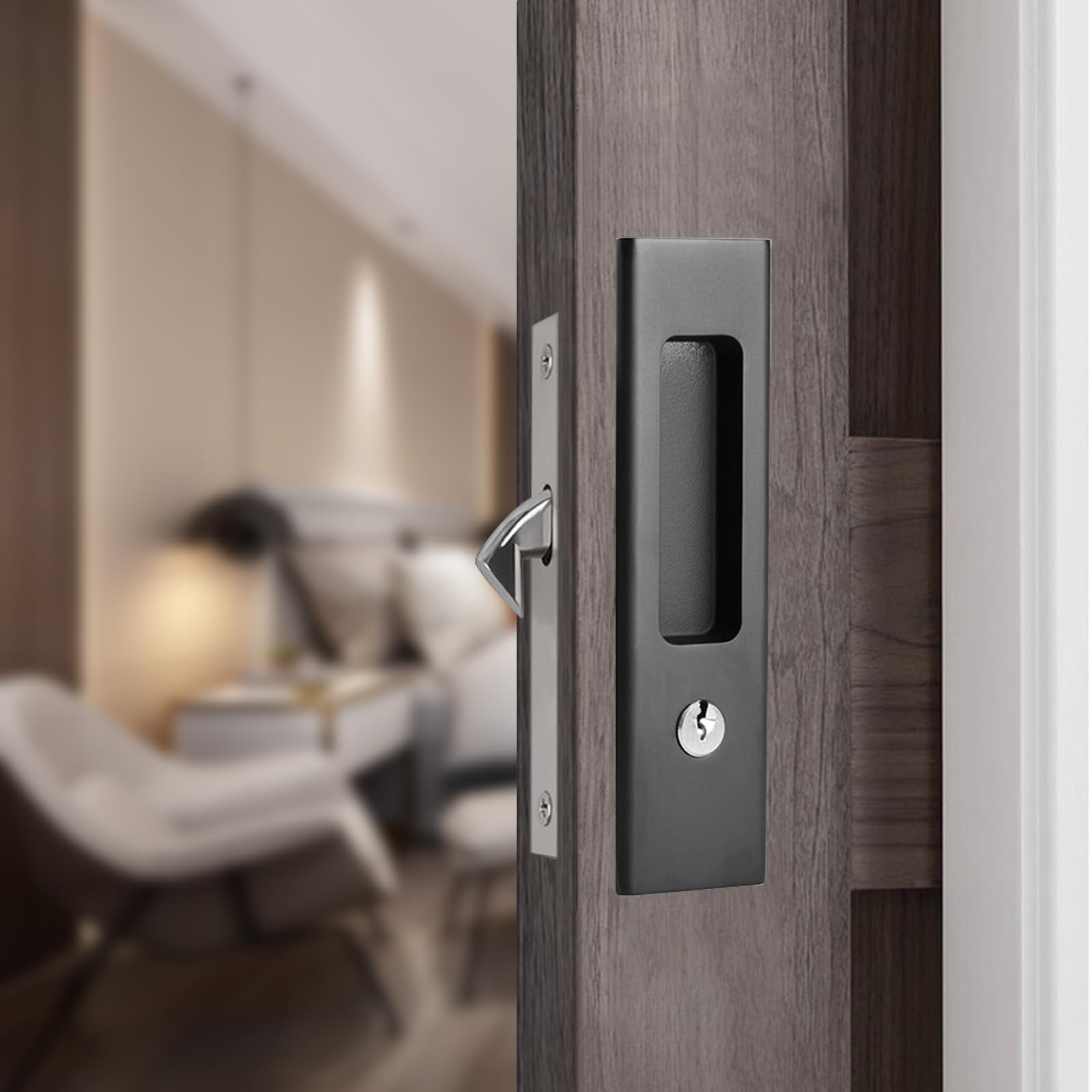 6.3''Privacy Pocket Door Lock Hardware Pull,Recessed Door Lock Pull ...