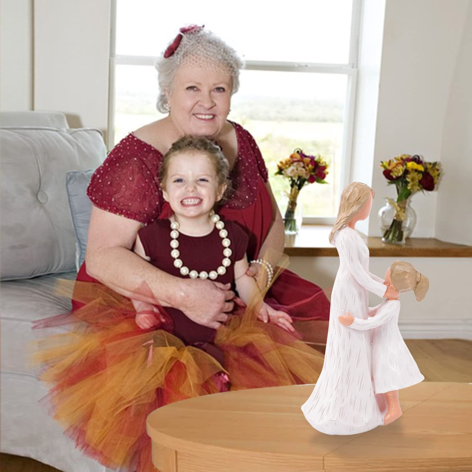 6.3 inch Mother and Daughter Figurine Hand Carved Figure Gift for ...